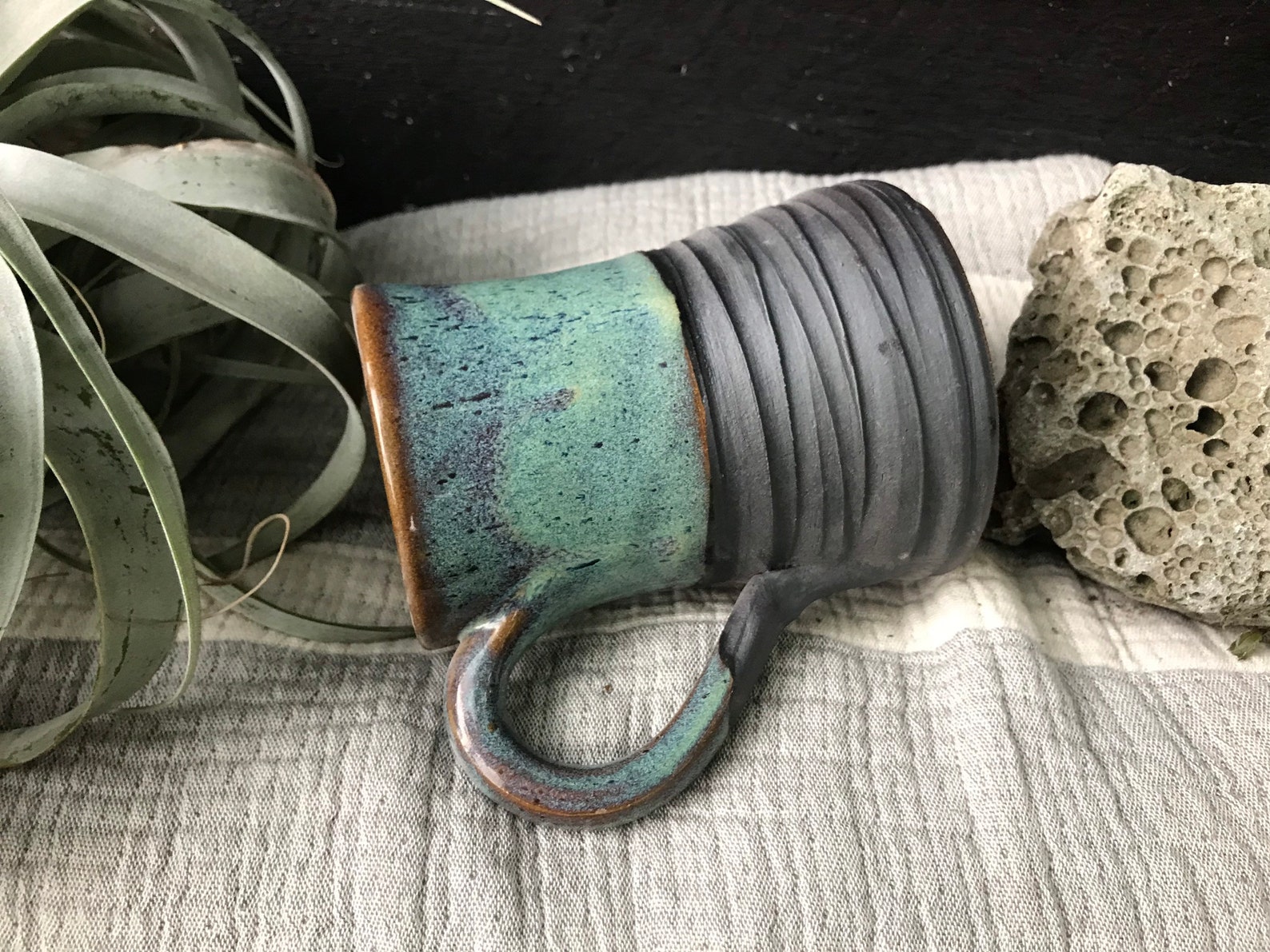 Turquoise Coffee Mug With Carved Texture - Etsy