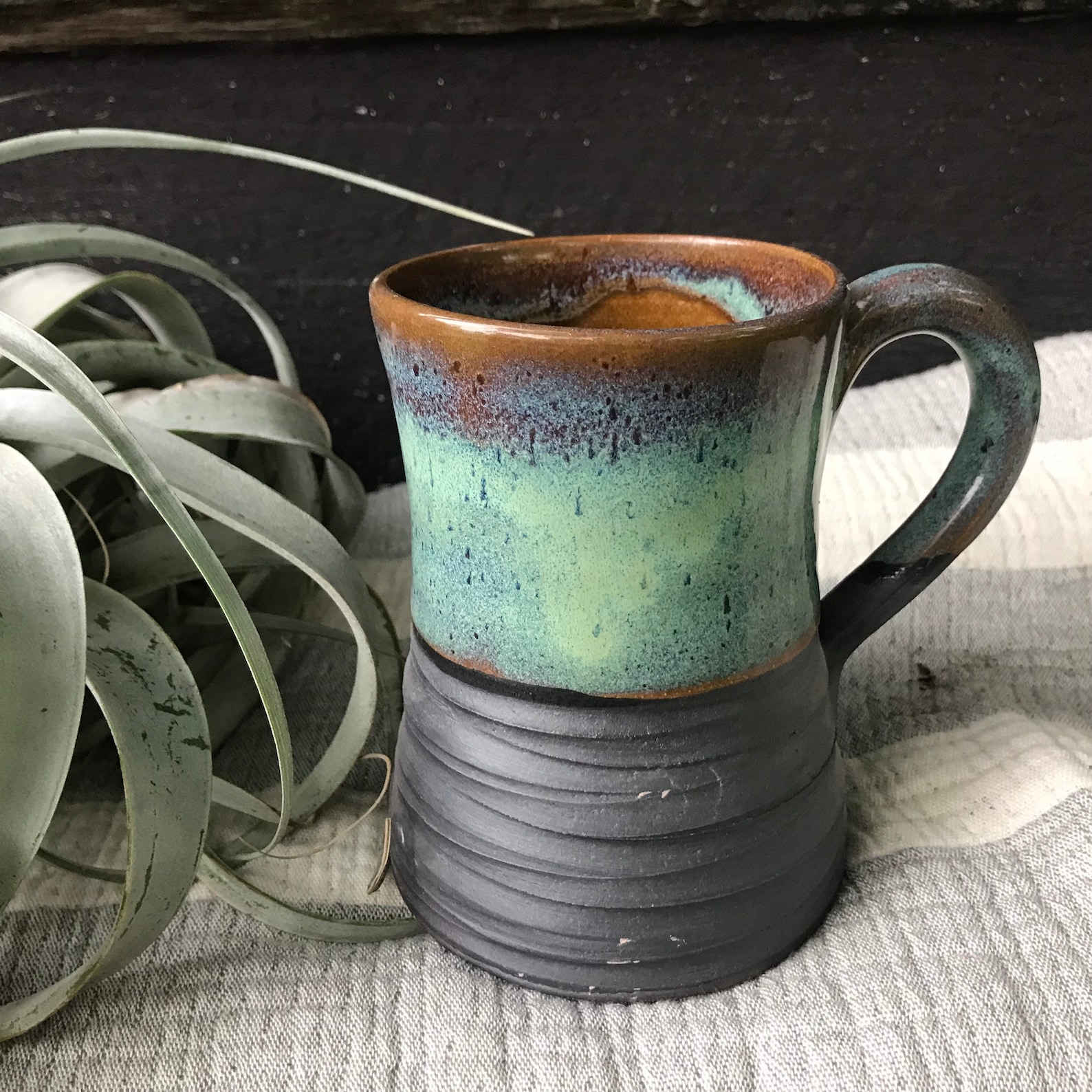 Turquoise Coffee Mug With Carved Texture - Etsy