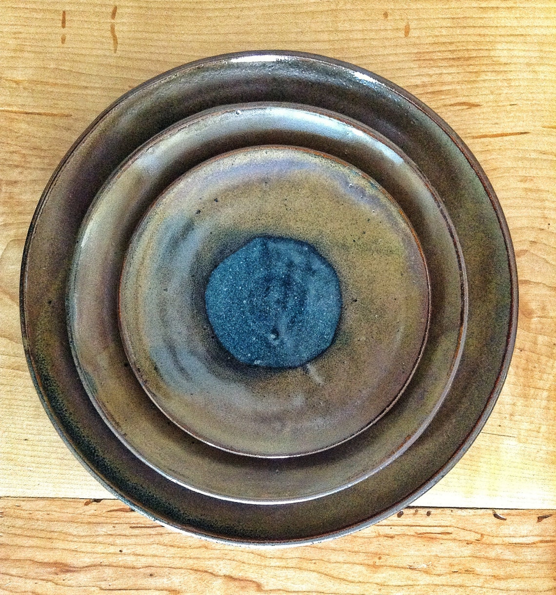 Blue Pottery Plates Dinnerware Set Slate Blue and Brown 5 - Etsy