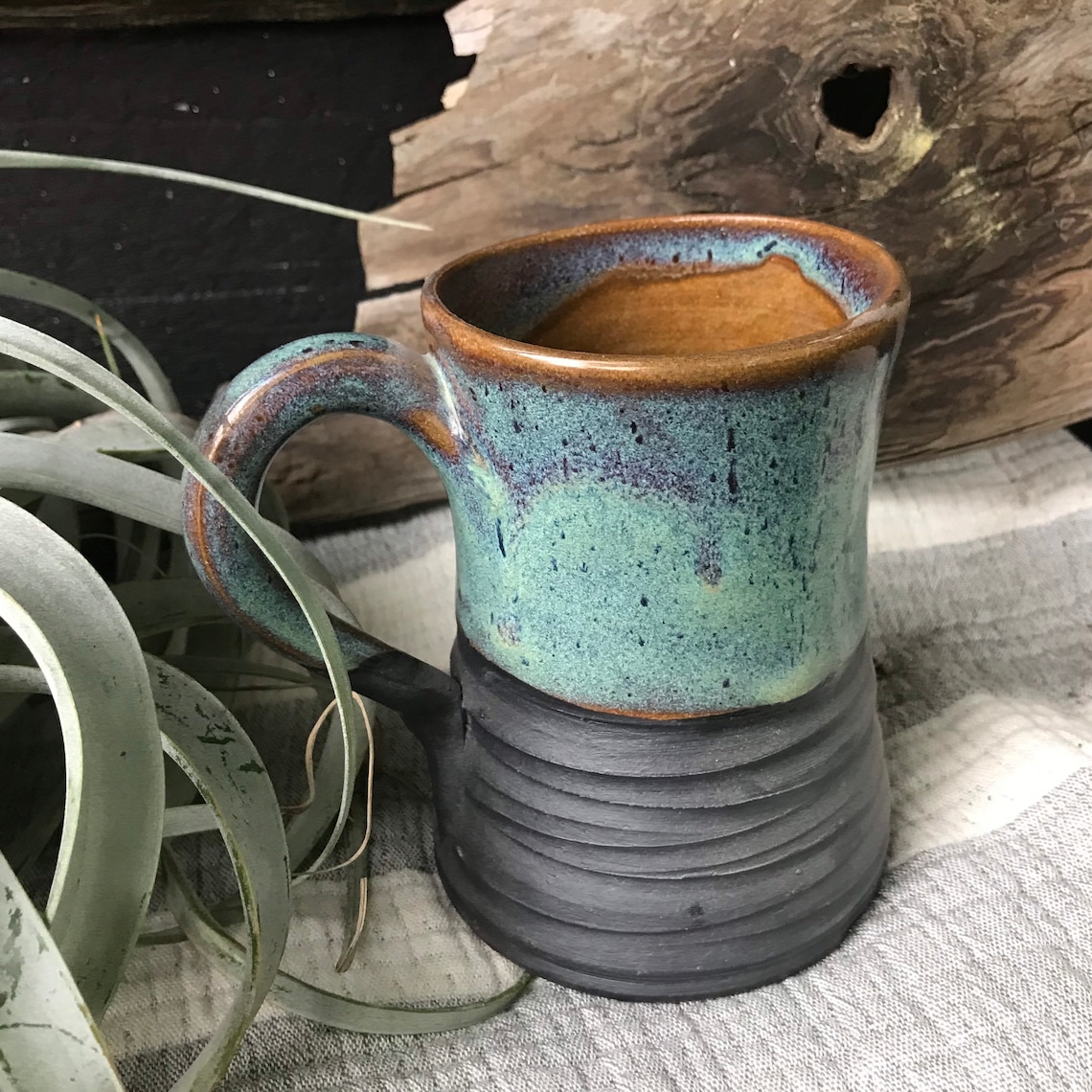 Turquoise Coffee Mug With Carved Texture - Etsy