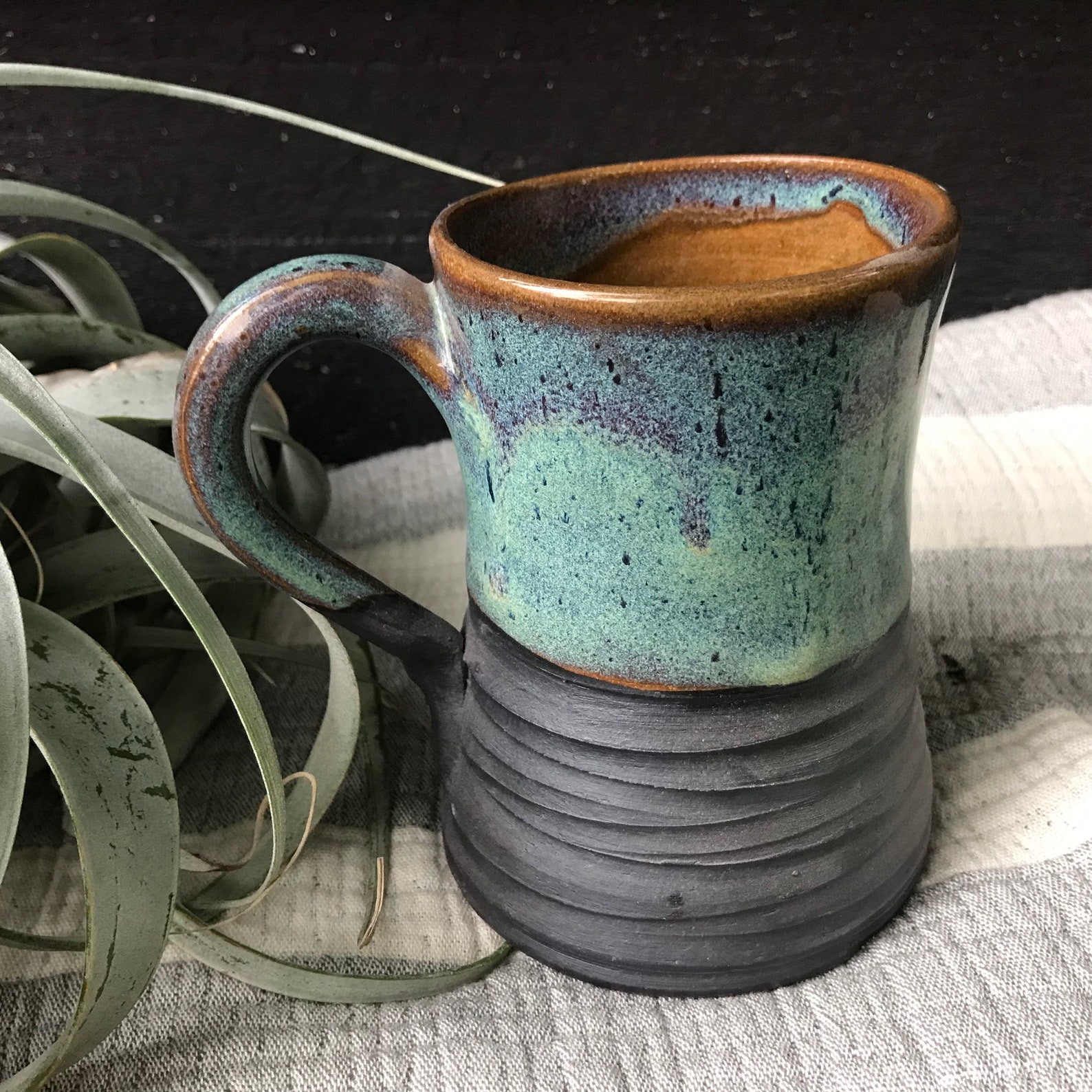 Turquoise Coffee Mug With Carved Texture - Etsy
