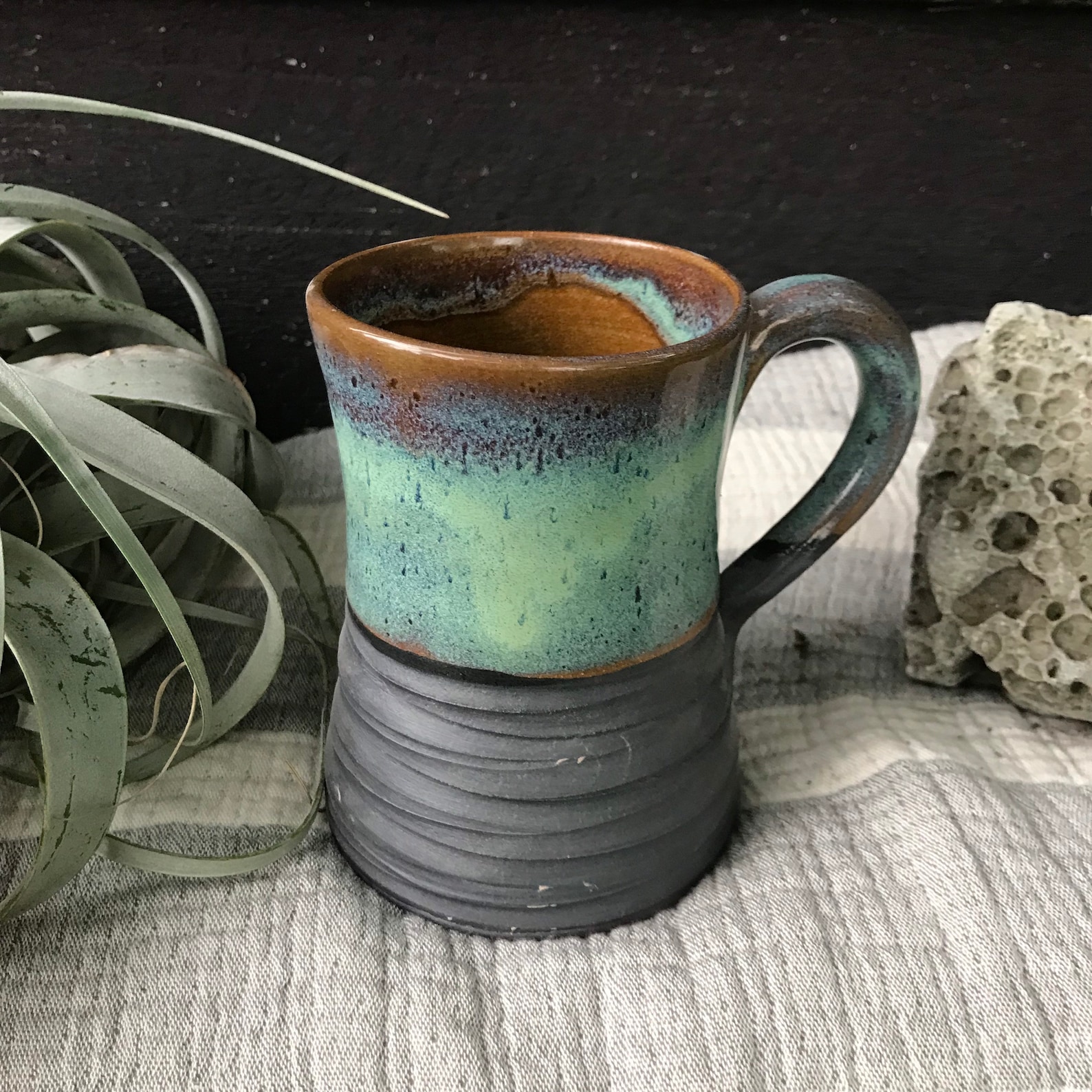 Turquoise Coffee Mug With Carved Texture - Etsy