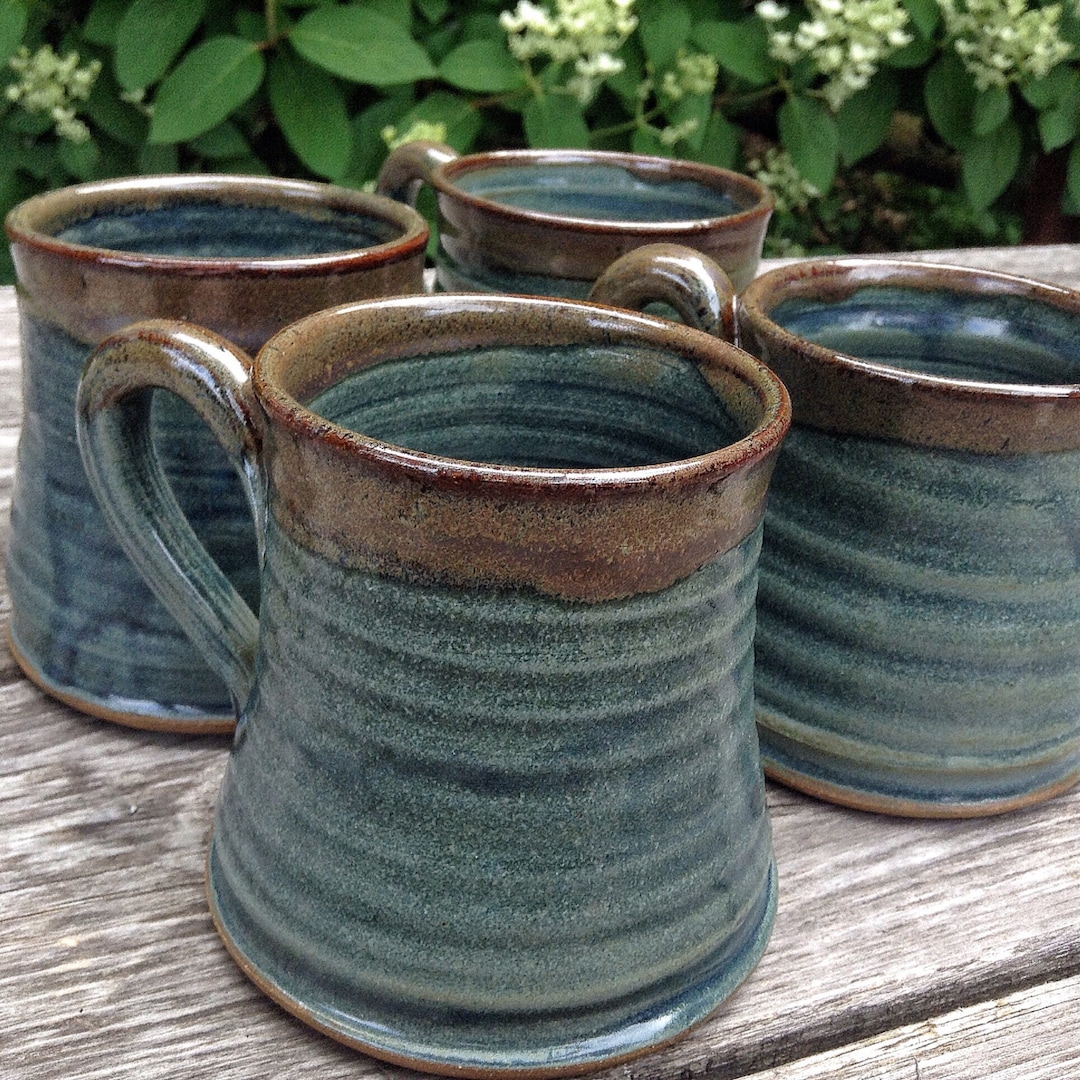 Handmade Rustic Pottery Mugs: Slate Blue Stoneware Set - Etsy