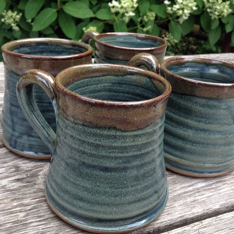 Blue Clay Pottery Mug Set - Etsy