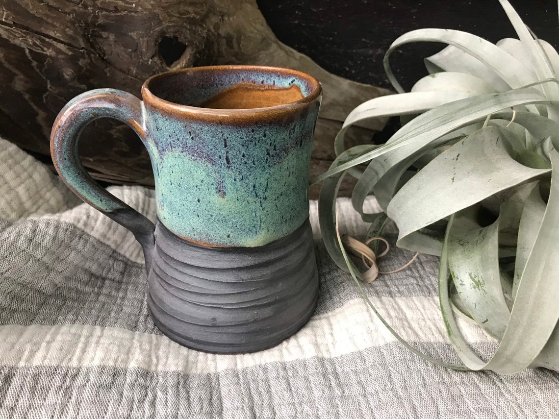 Turquoise Coffee Mug With Carved Texture - Etsy
