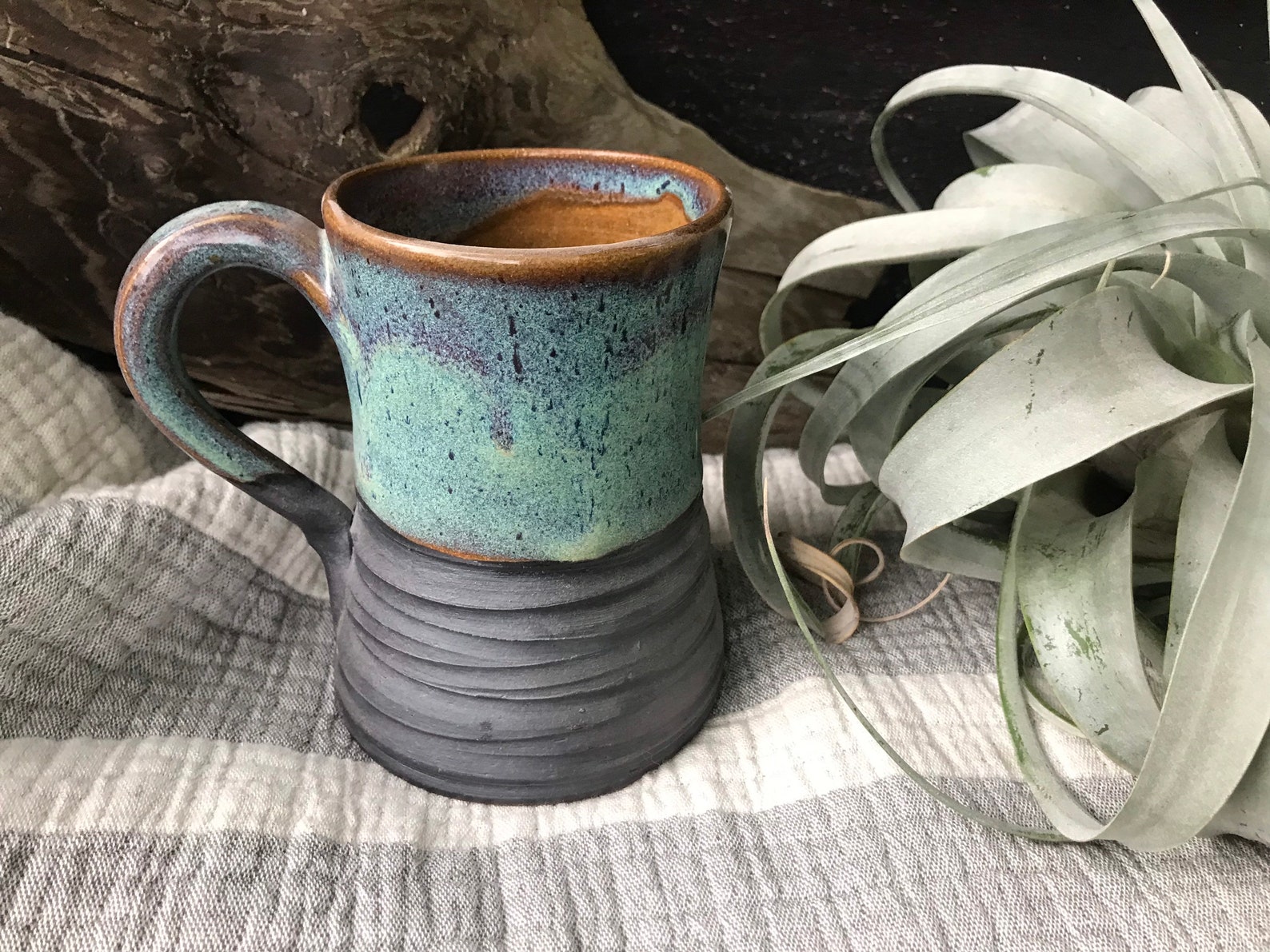 Turquoise Coffee Mug With Carved Texture - Etsy