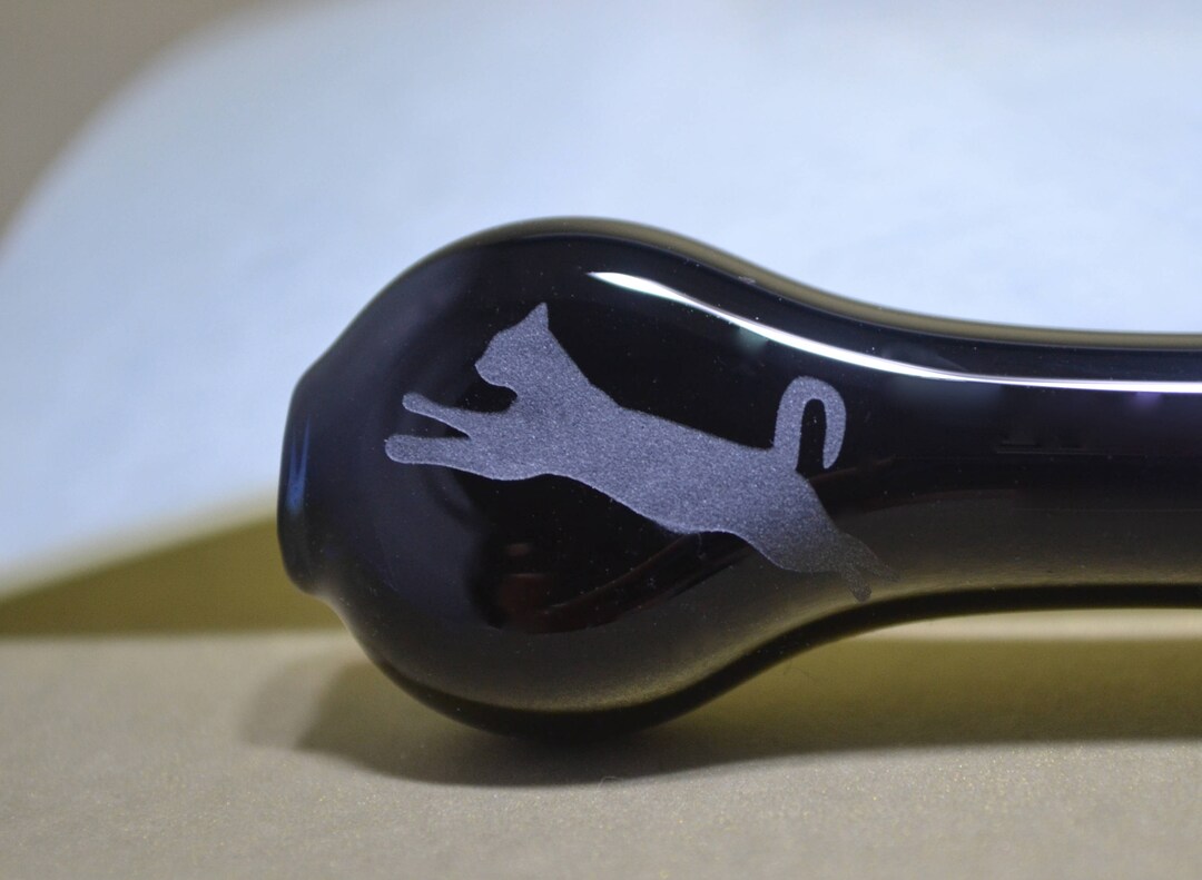 Small Pipes, Glass Pipe Black, Sand Etch Bat Pipe, Cat, Kitty, Kitty ...