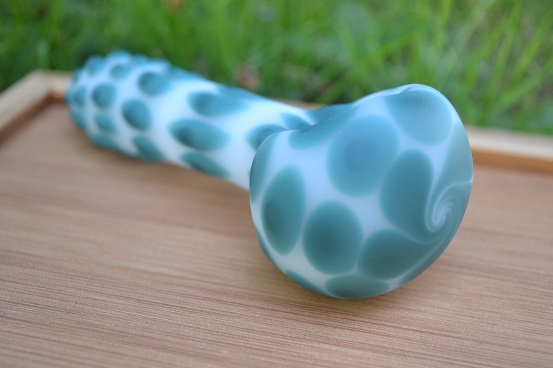 Glass Spoon Pipe, Spoon Pipes, White and Blue Spoon Pipe, Sand Etched ...