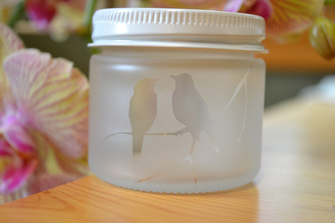 Glass Jars, Little Glass Jar, Small Glass Jar, Birds on a Branch, Small ...