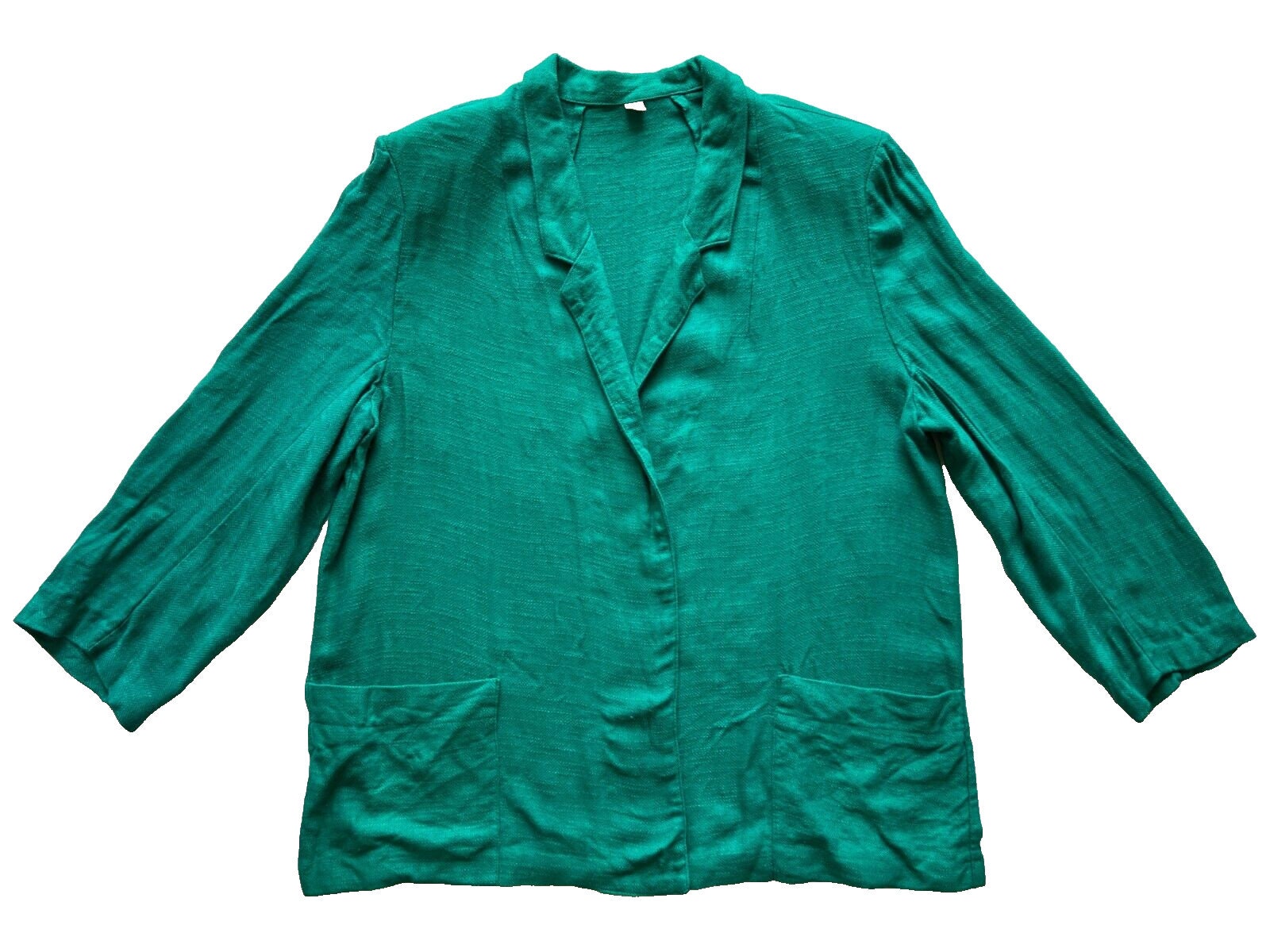 Teal Turquoise Linen/cotton Open Front Unstructured Casual Blazer ...