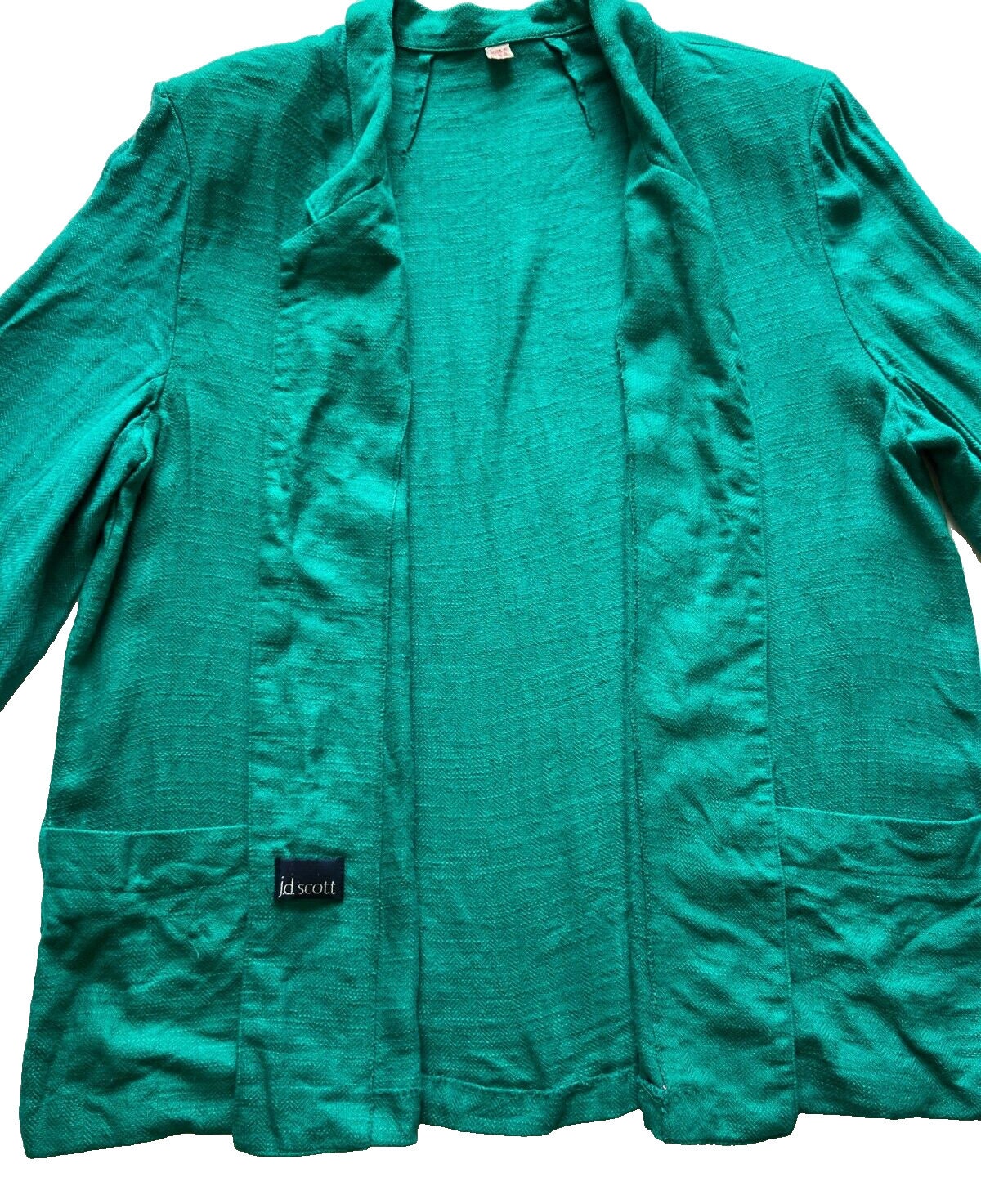 Teal Turquoise Linen/cotton Open Front Unstructured Casual Blazer ...