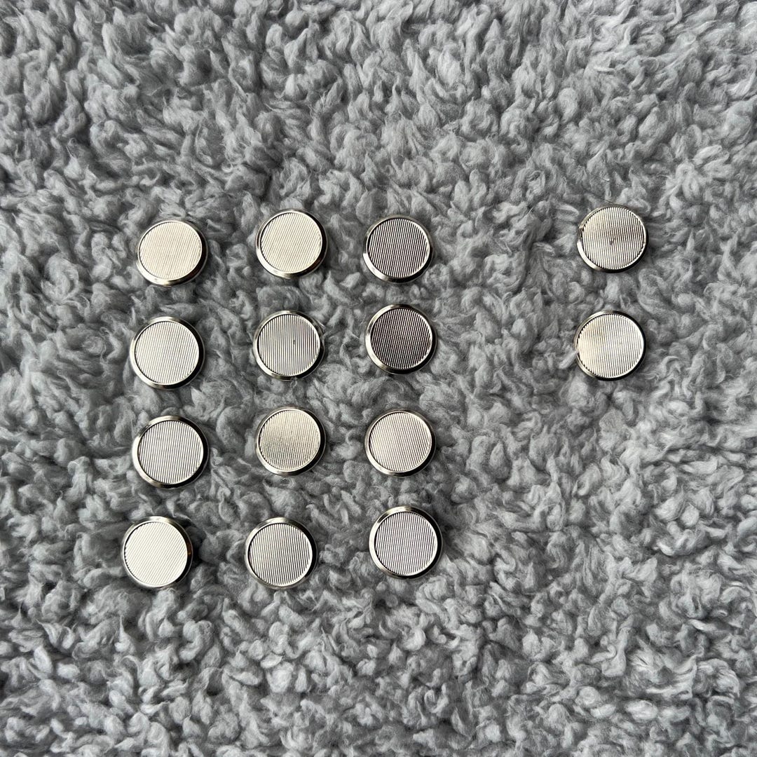 Set of 12 Matching and 2 Matching Small Silver Buttons With Short Shank ...