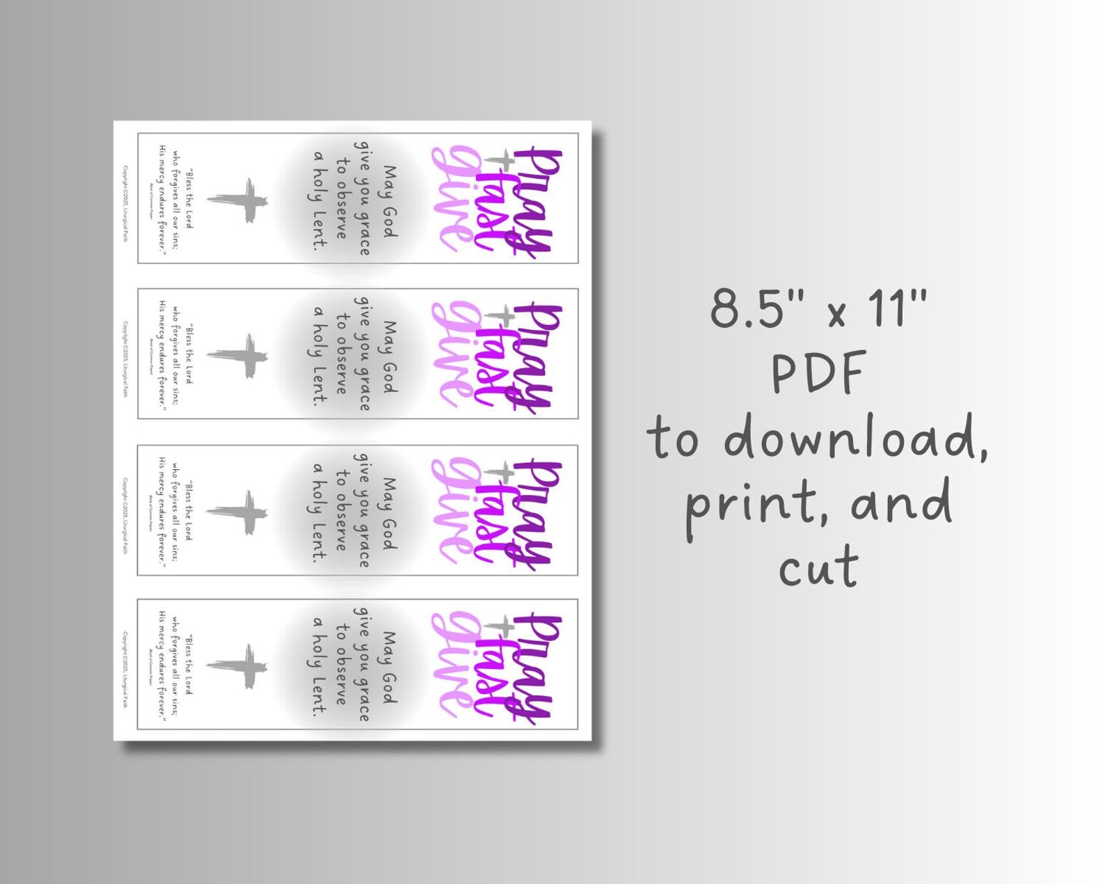 Lent Bible Bookmark: Pray Fast Give - Sunday School Handout (PDF) - Etsy