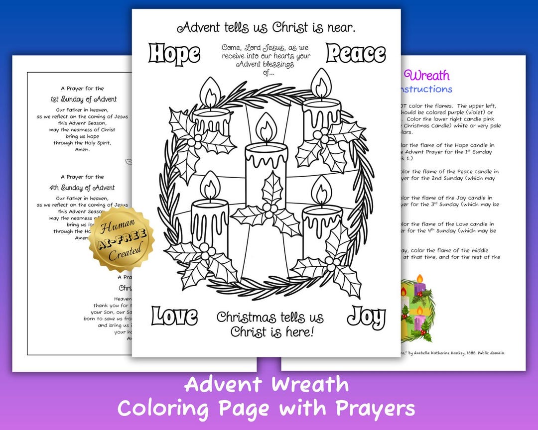 Printable Christian Advent Wreath Coloring Page: Liturgical Prayers and ...