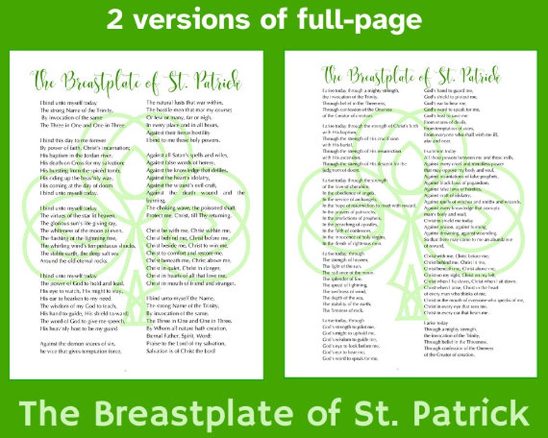 Breastplate of St. Patrick Downloadable Printable, St. Patrick Prayer ...