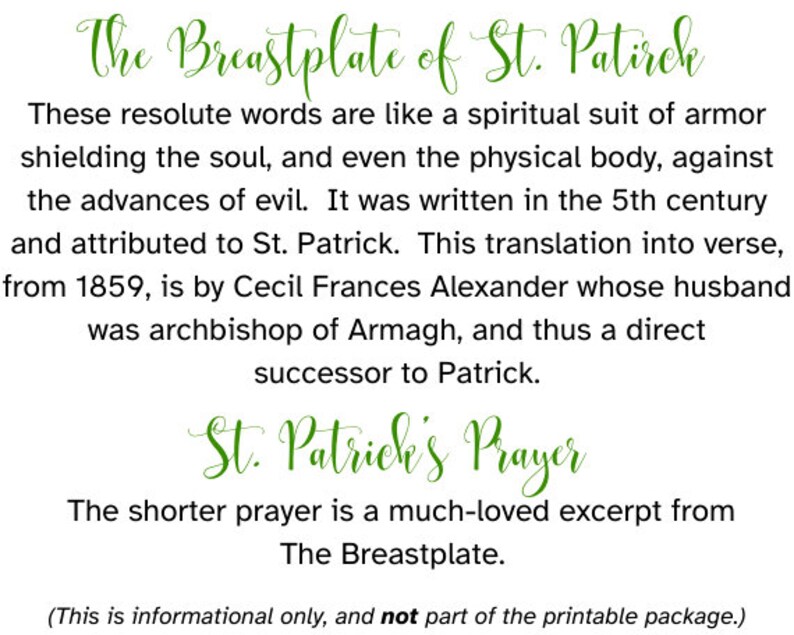 Breastplate of St. Patrick Downloadable Printable, St. Patrick Prayer ...