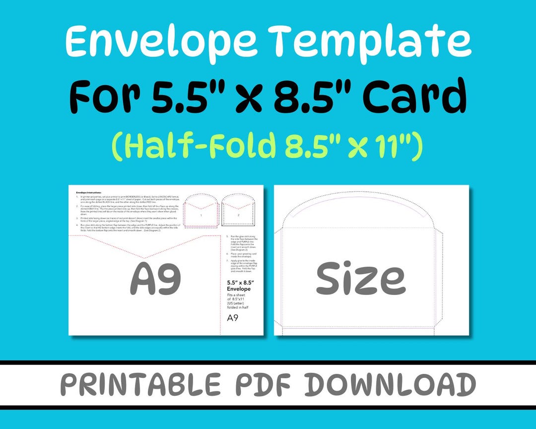 A9 Envelope Template: 5.5" X 8.5" Card (PDF Printable) - Etsy