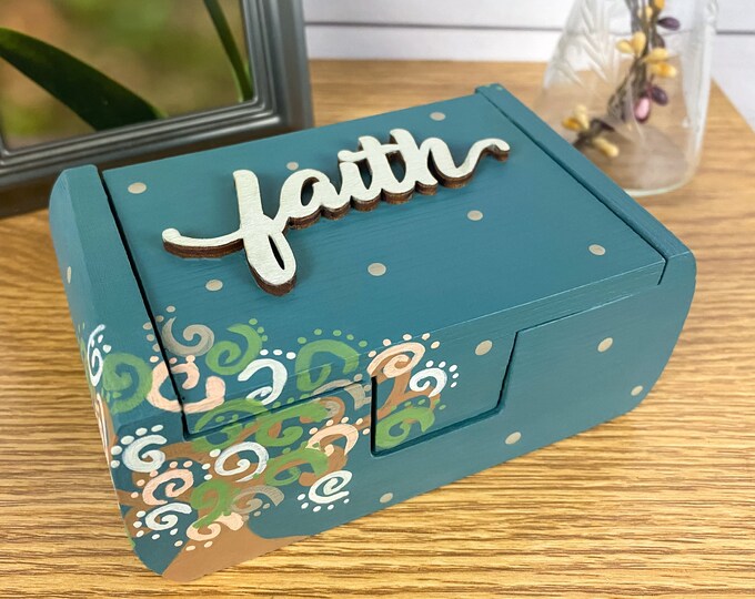 God Box/prayer Box - Wooden Die Cut "faith" on Teal-blue Box With ...