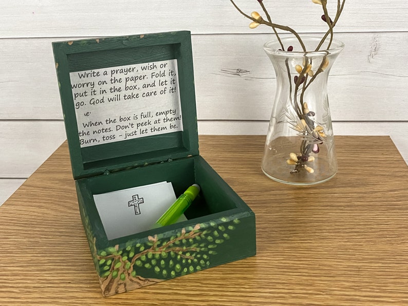 God Box/prayer Box Small Hand Painted Box With Green Leafy Tree Design ...