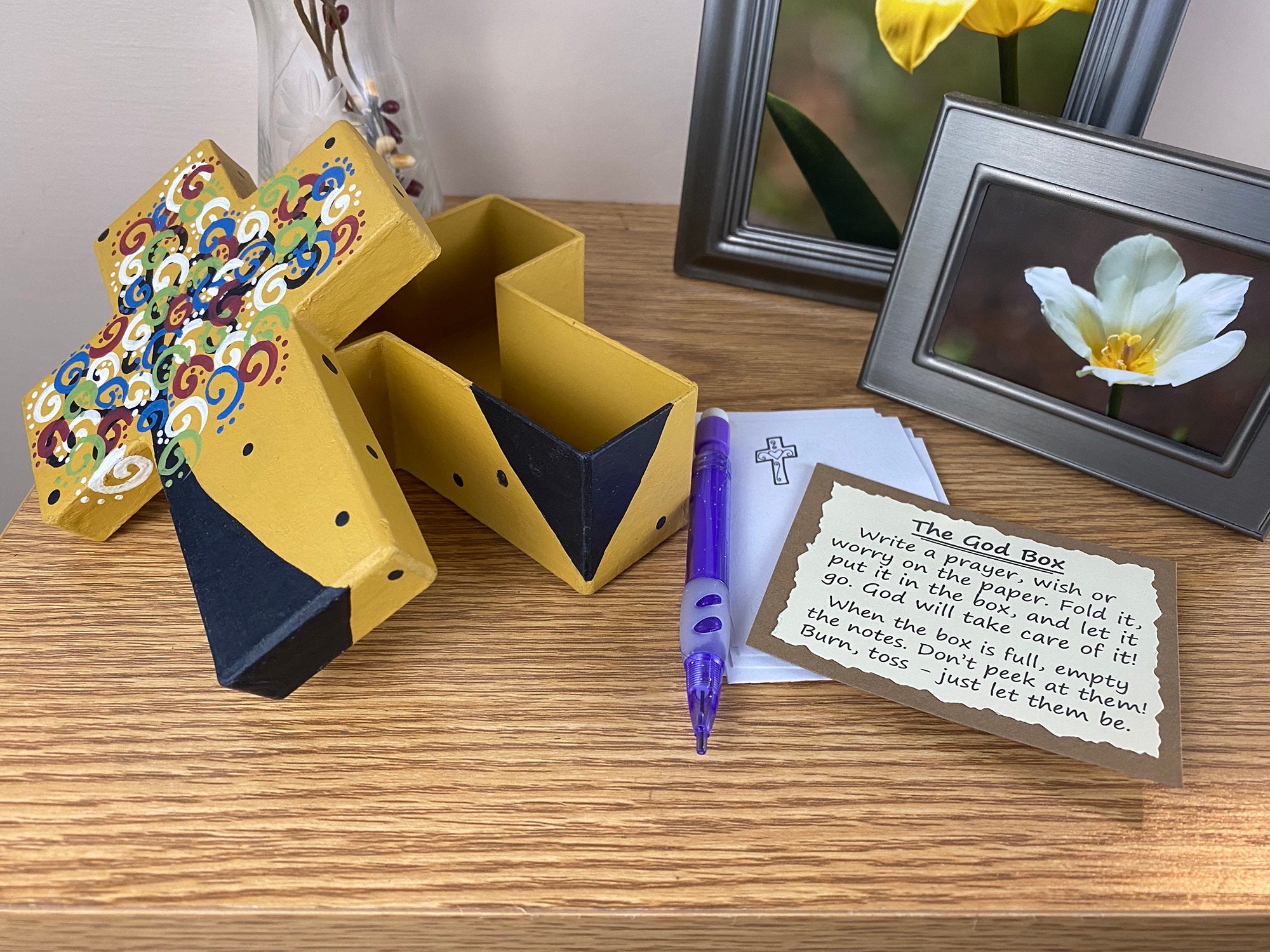 God Box Prayer Box Gold Cross-shaped Box With Hand-painted Swirly Tree ...