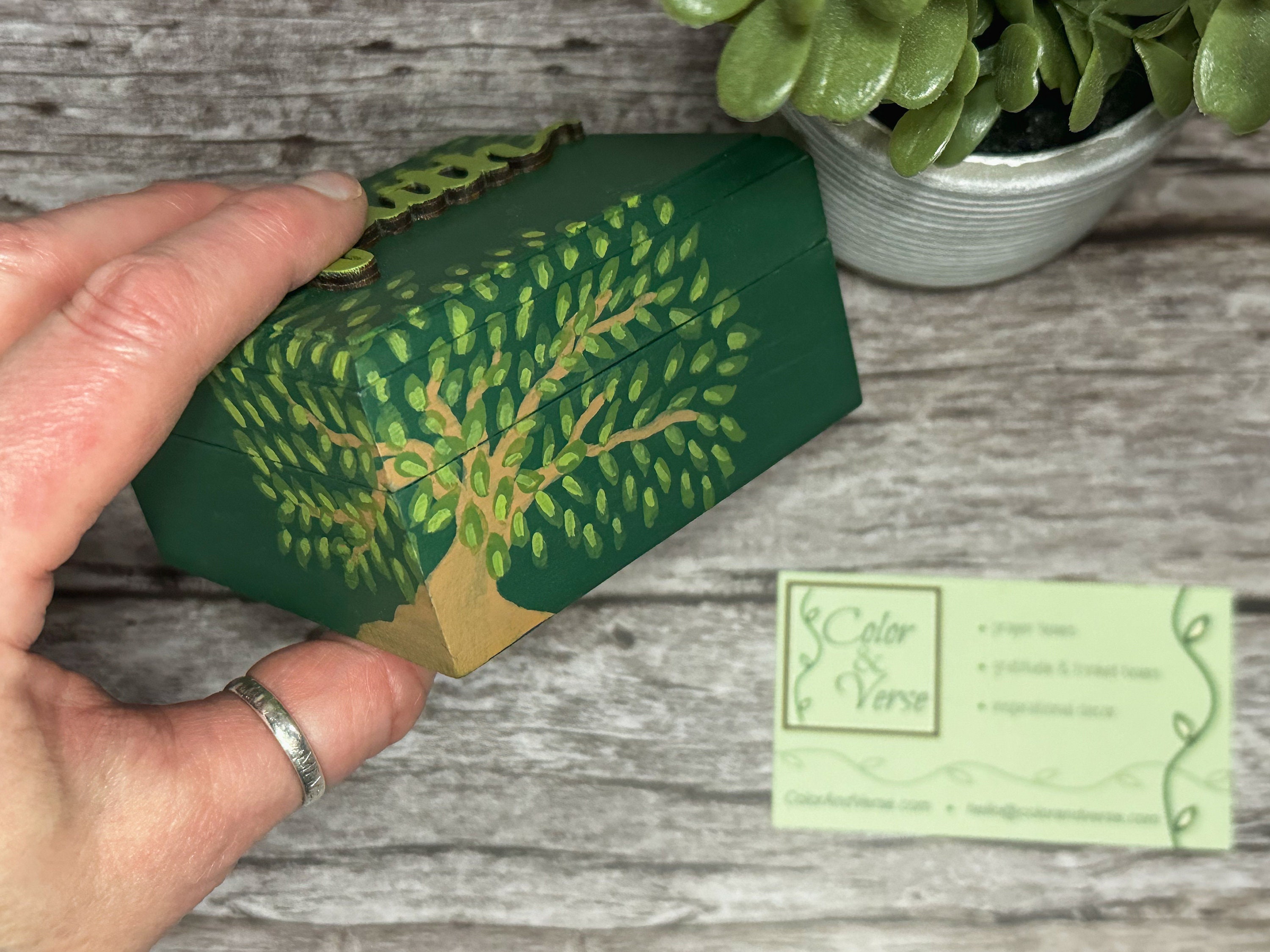 God Box Prayer Box Faith Box Hand-painted Green Box With Leafy Tree ...