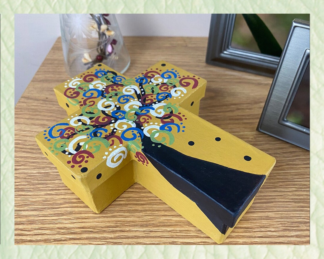 God Box Prayer Box Gold Cross-shaped Box With Hand-painted Swirly Tree ...