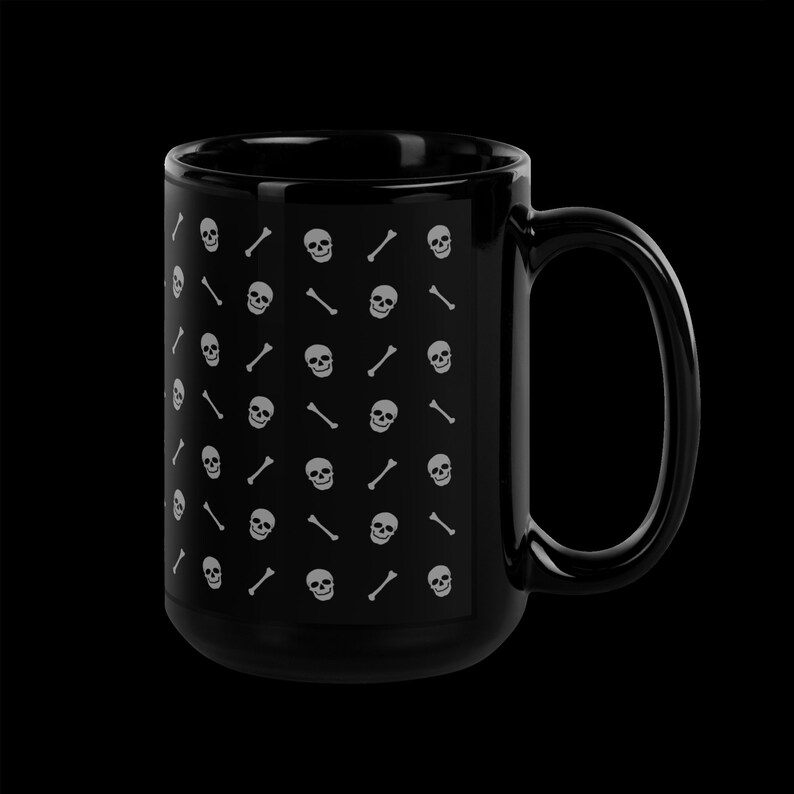 Skulls and Bones Pattern Mug | Black Glossy Halloween Goth Mug | 7 ...