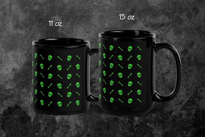 Skulls and Bones Pattern Mug | Black Glossy Halloween Goth Mug | 7 ...