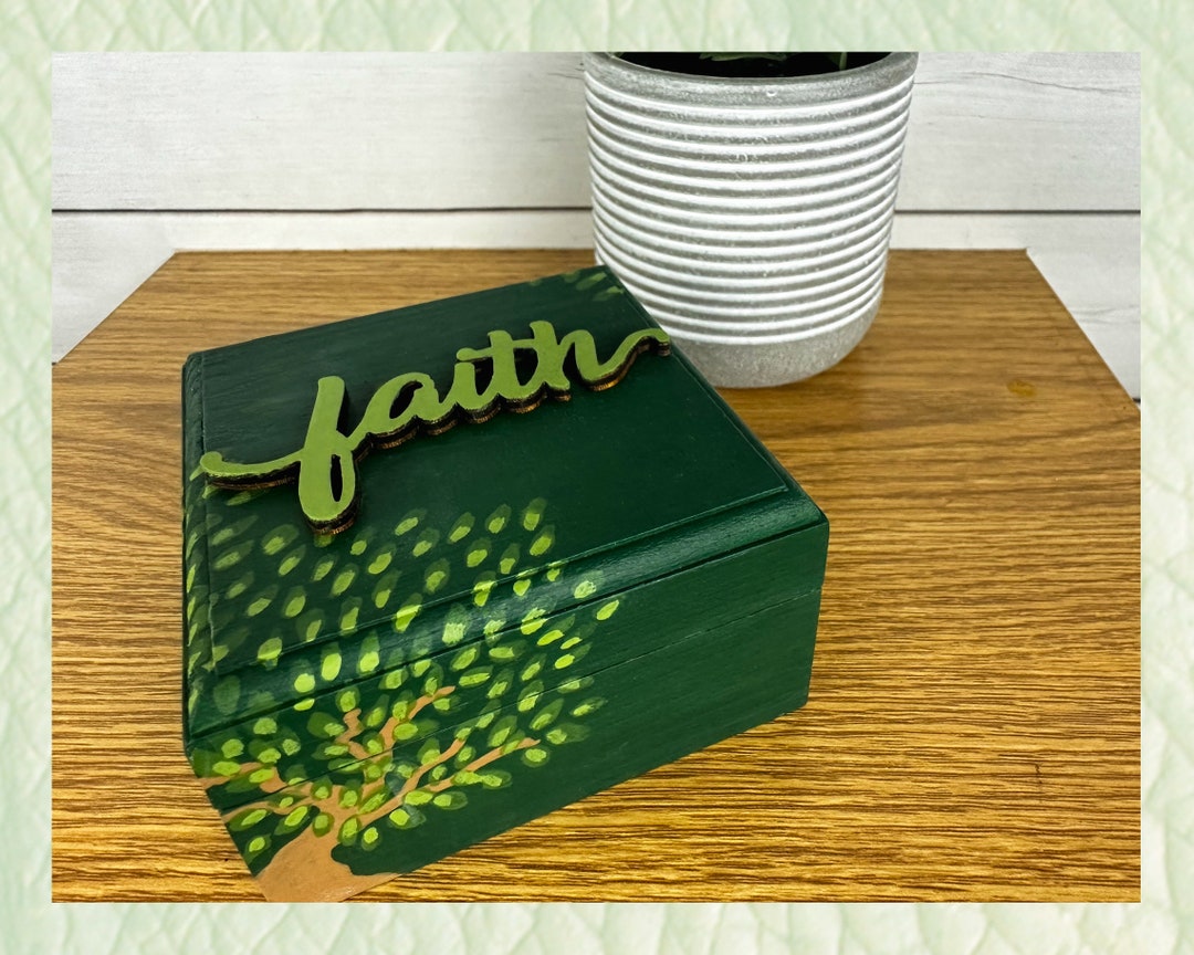 God Box Prayer Box Faith Box Hand-painted Green Box With Leafy Tree ...