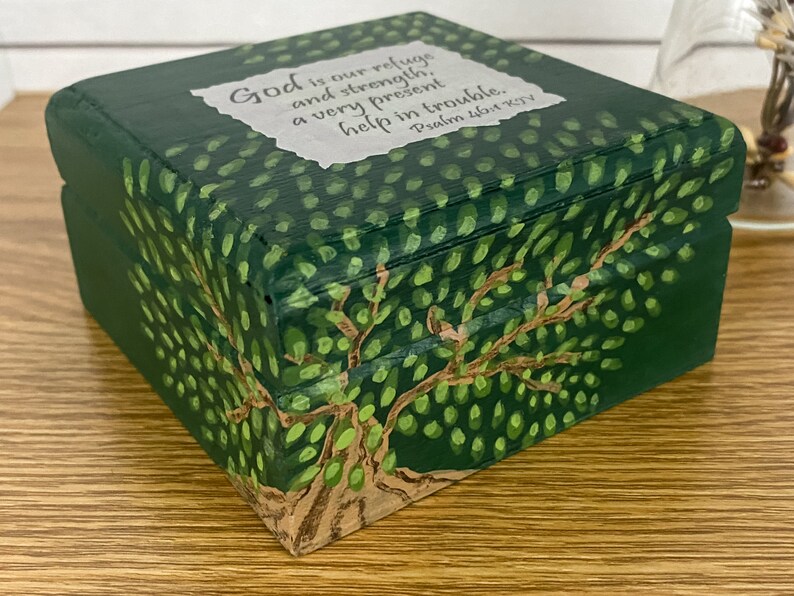 God Box/prayer Box Small Hand Painted Box With Green Leafy Tree Design ...