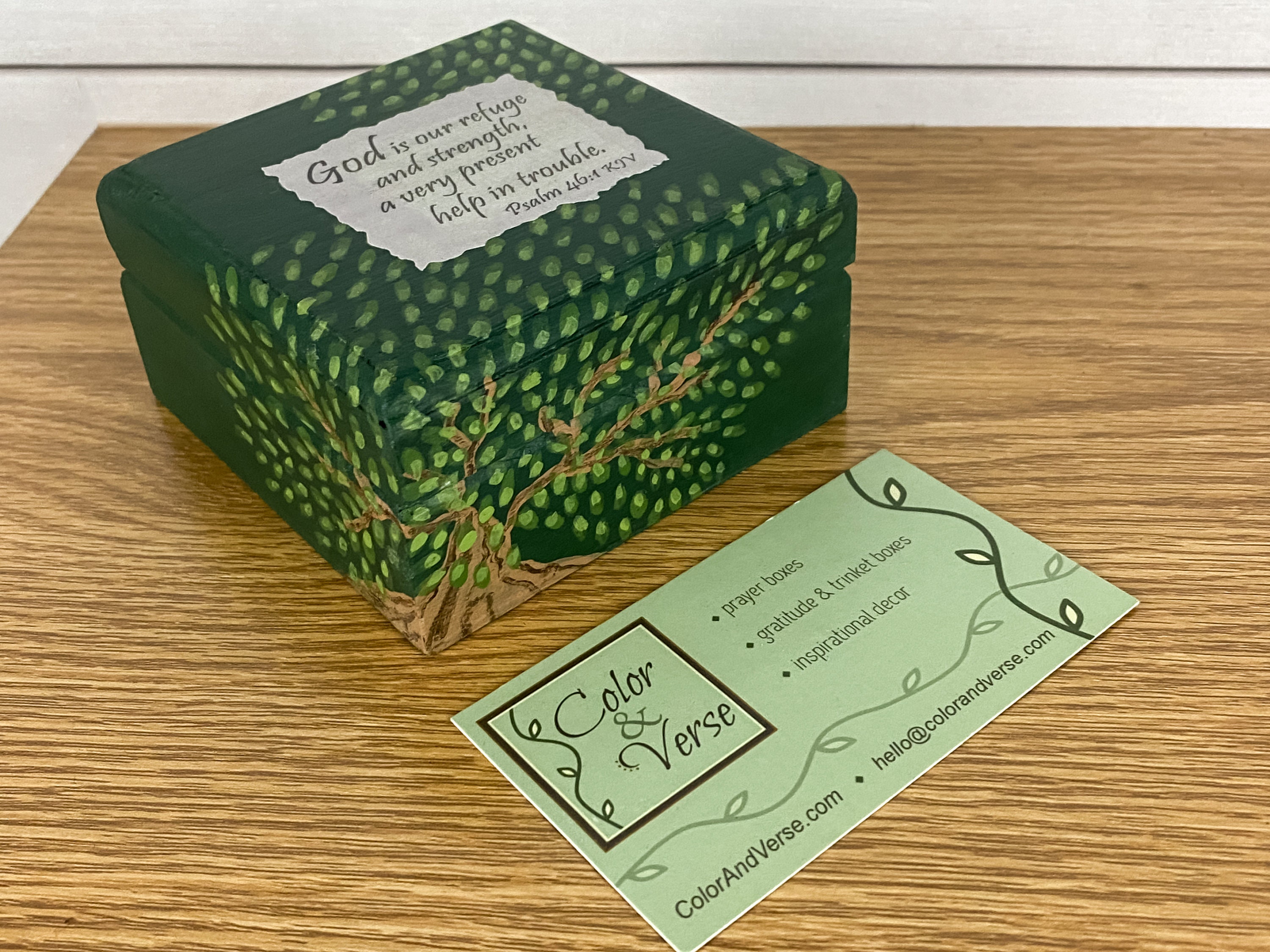 God Box Prayer Box Small Hand-painted Box With Green Leafy Tree Design ...