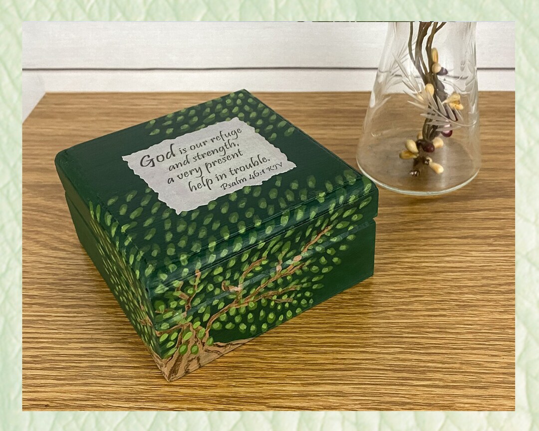 God Box Prayer Box Small Hand-painted Box With Green Leafy Tree Design ...