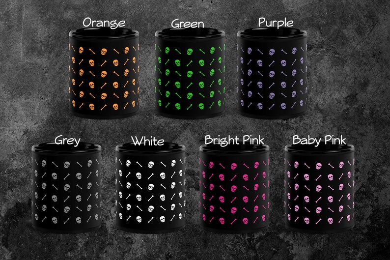 Skulls and Bones Pattern Mug | Black Glossy Halloween Goth Mug | 7 ...