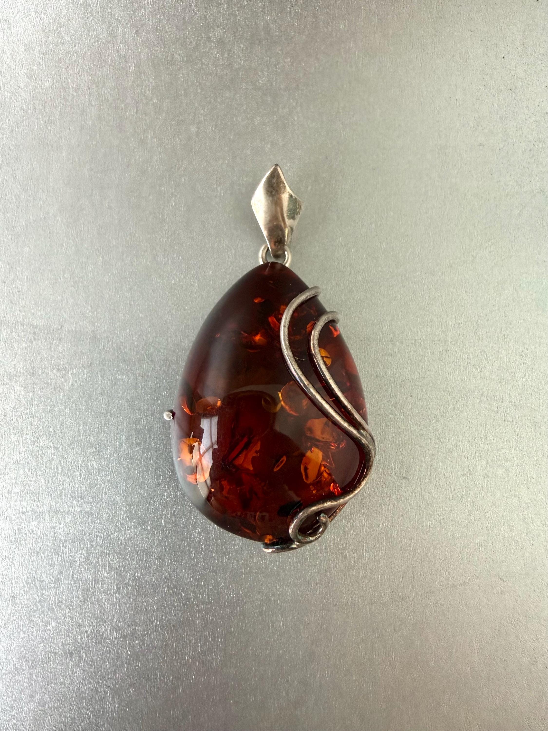Large Baltic Amber Sterling Silver Pendant 925 - Etsy