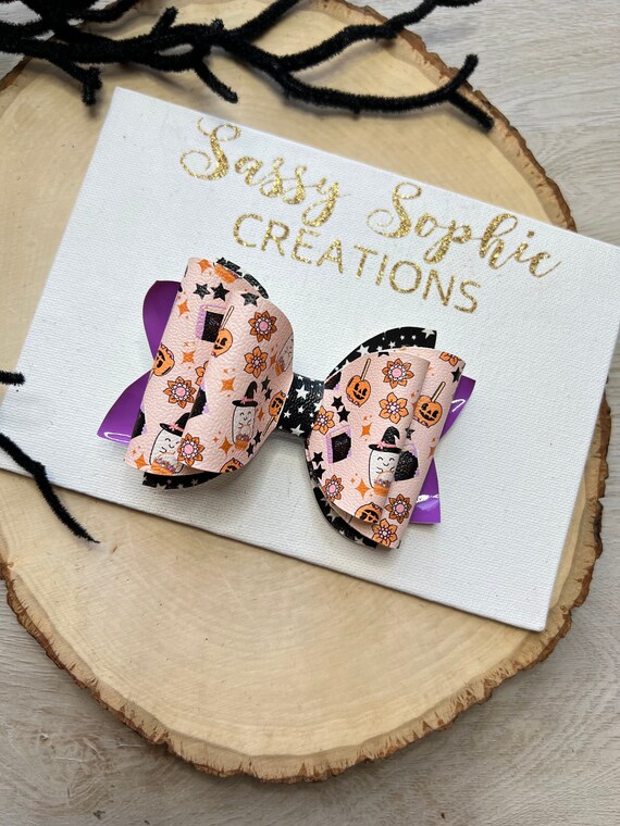 HALLOWEEN CANDY CORN Bow Hair Bows for Girls Faux Leather - Etsy