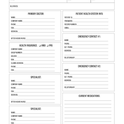 Medical Information Packet Printable - Etsy