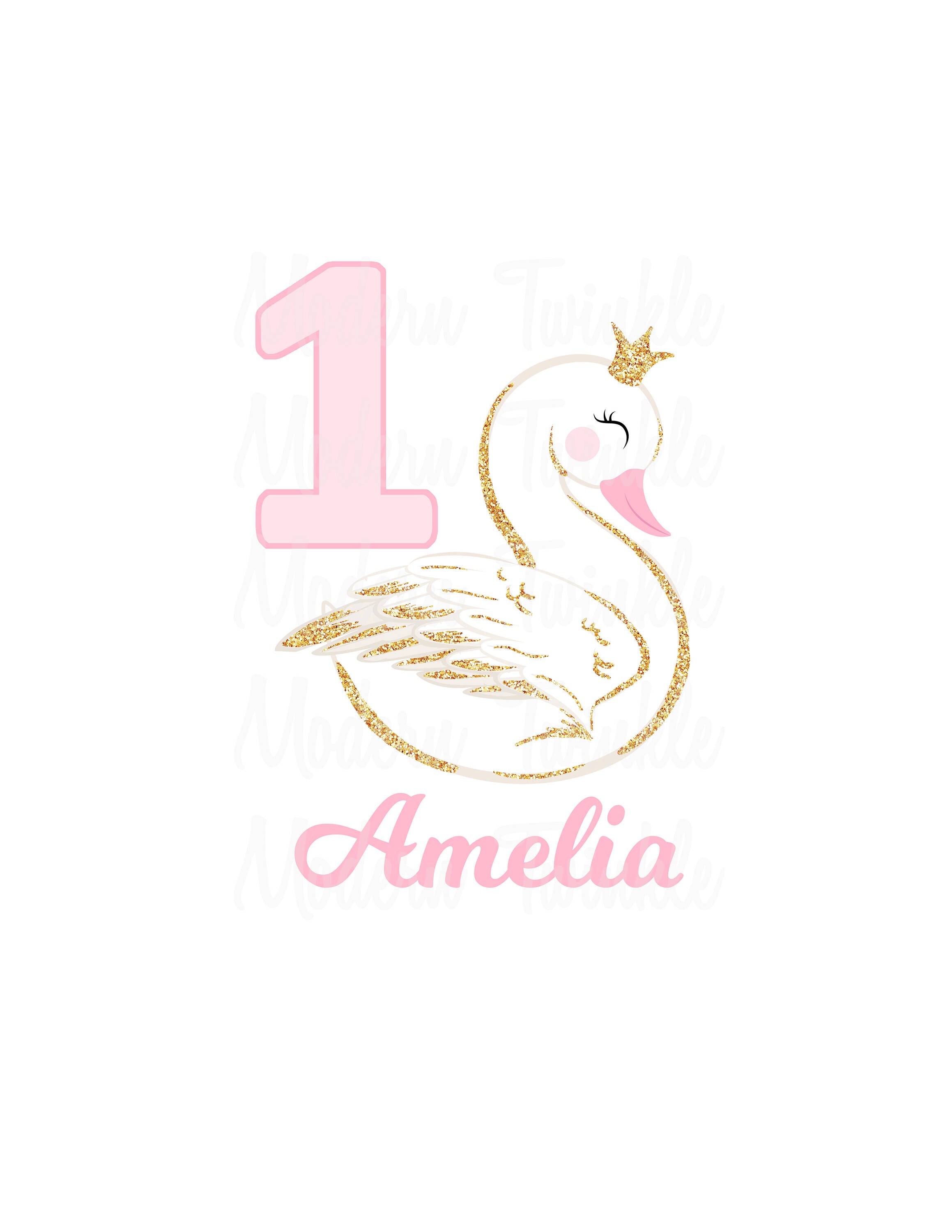 Personalized, Swan Birthday, Digital Image for T Shirt, Printable Iron ...