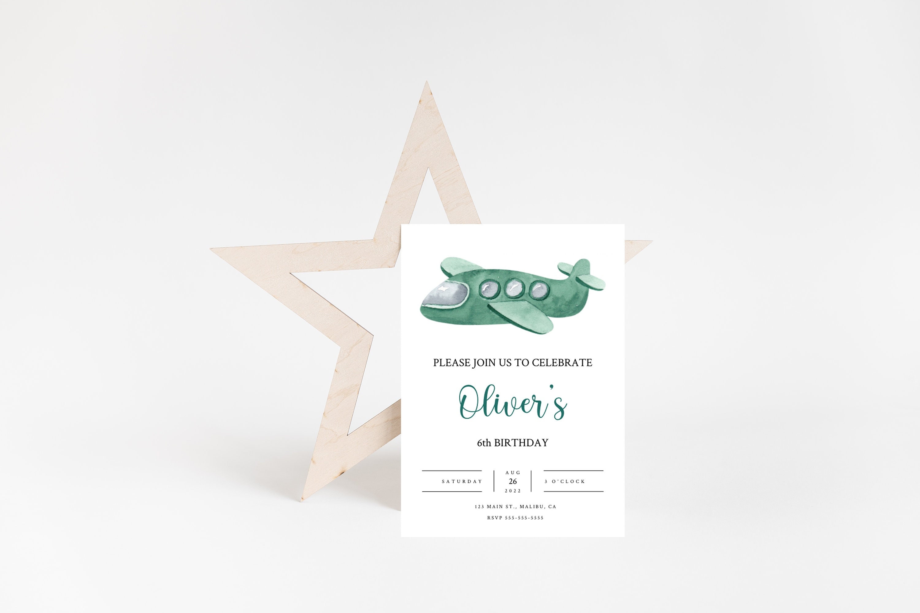 Editable Plane Invitation, Transportation Birthday, Minimalistic Modern ...