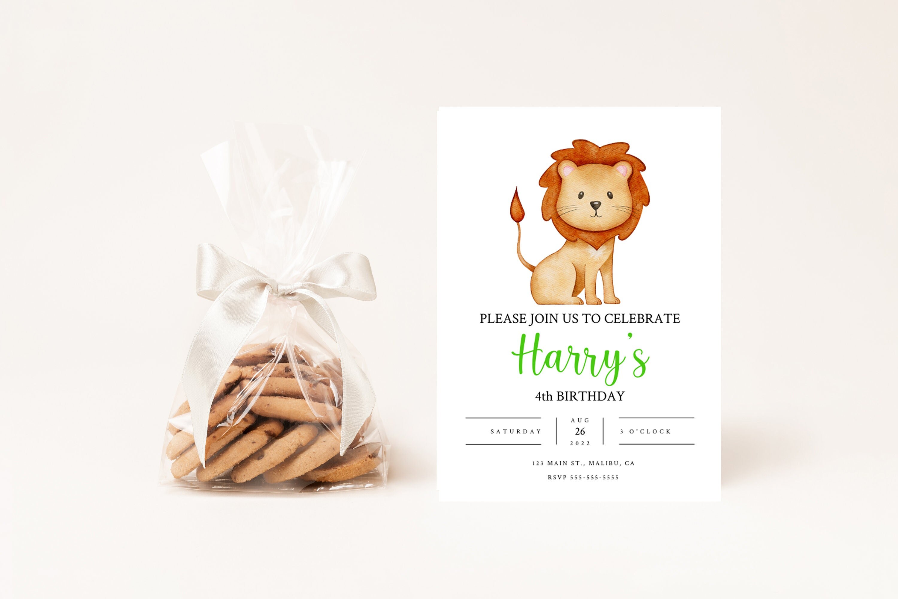 Editable Lion Invitation, Jungle Birthday, Minimalistic Modern Lion ...