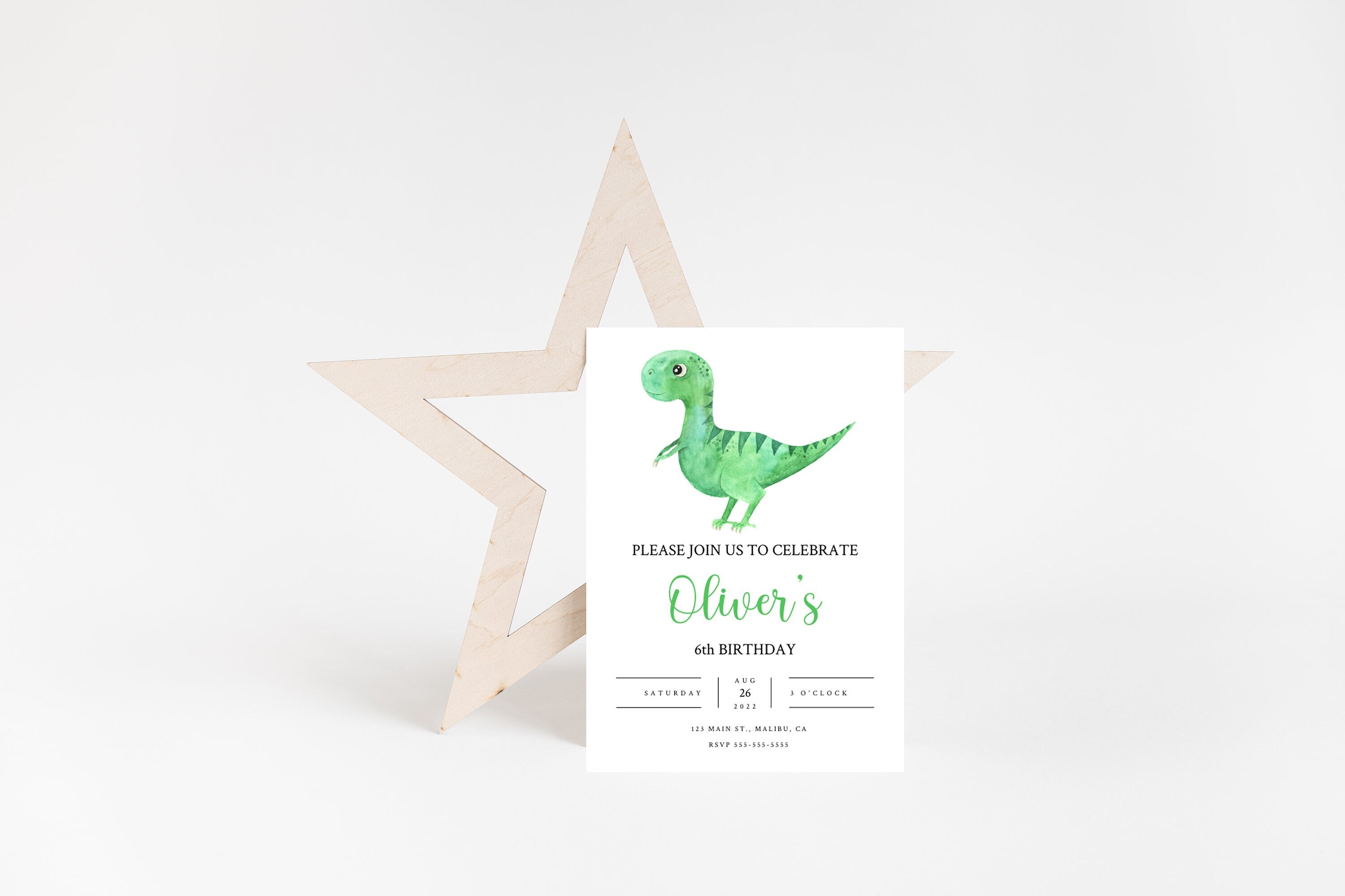 Editable T-rex Invitation, Dinosaur Birthday, Minimalistic Modern Dino ...