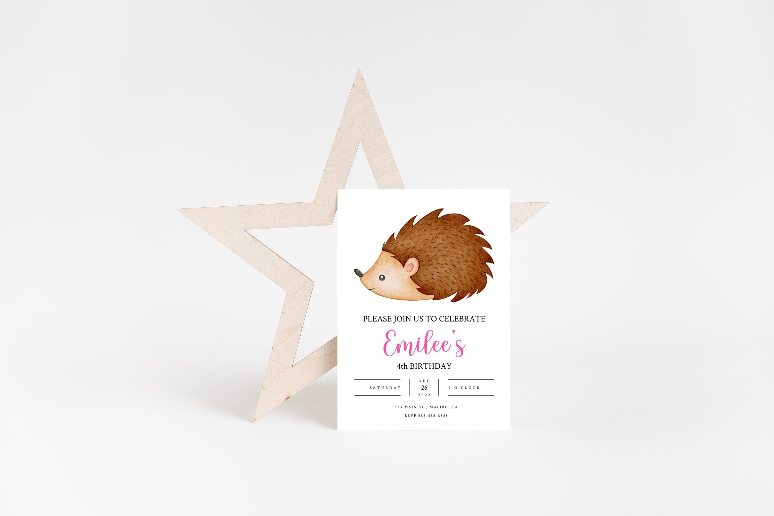 Editable Hedgehog Invitation, Forest Birthday, Minimalistic Modern ...