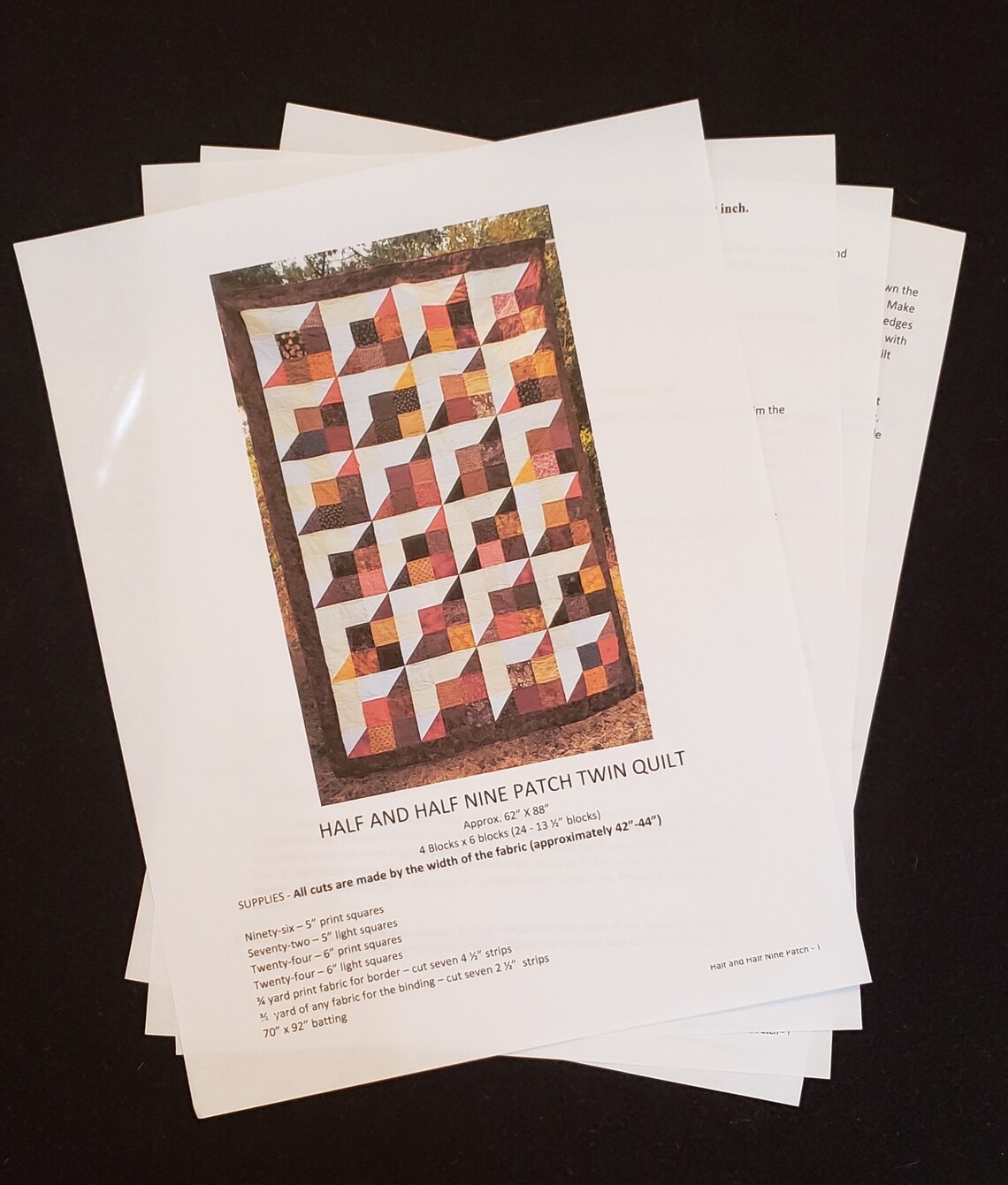 Half and Half Nine Patch Twin Quilt Pattern | Etsy