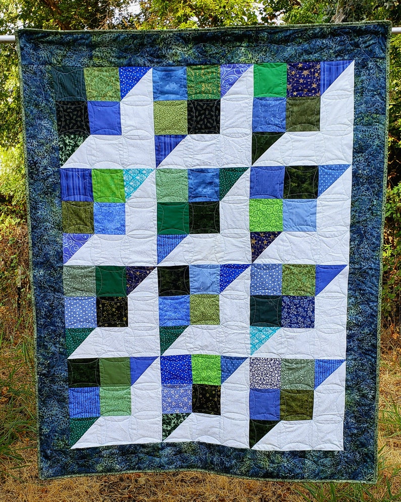 Half and Half Nine Patch Lap Quilt Pattern | Etsy