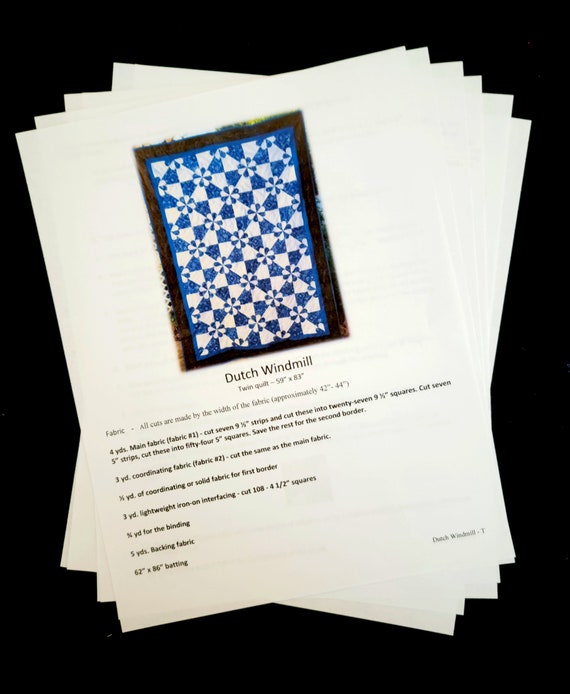 Dutch Windmill Twin Quilt Pattern Craft Supplies & Tools Sewing & Fiber ...