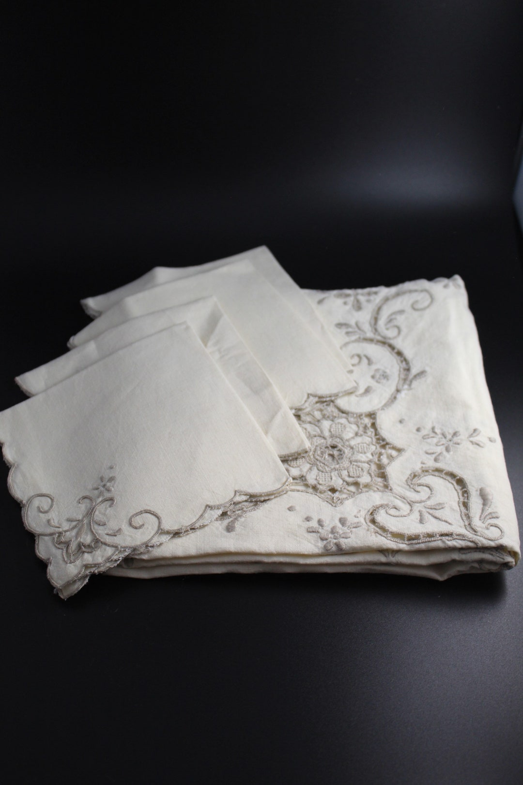 Antique Bridge Game-madeira Tablecloth and 4 Matching Napkins for ...
