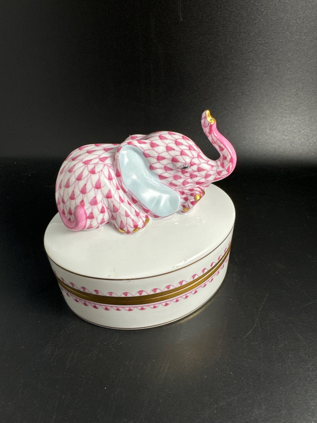 Herend oval Trinket Box With Elephant Pink Fishnet - Etsy