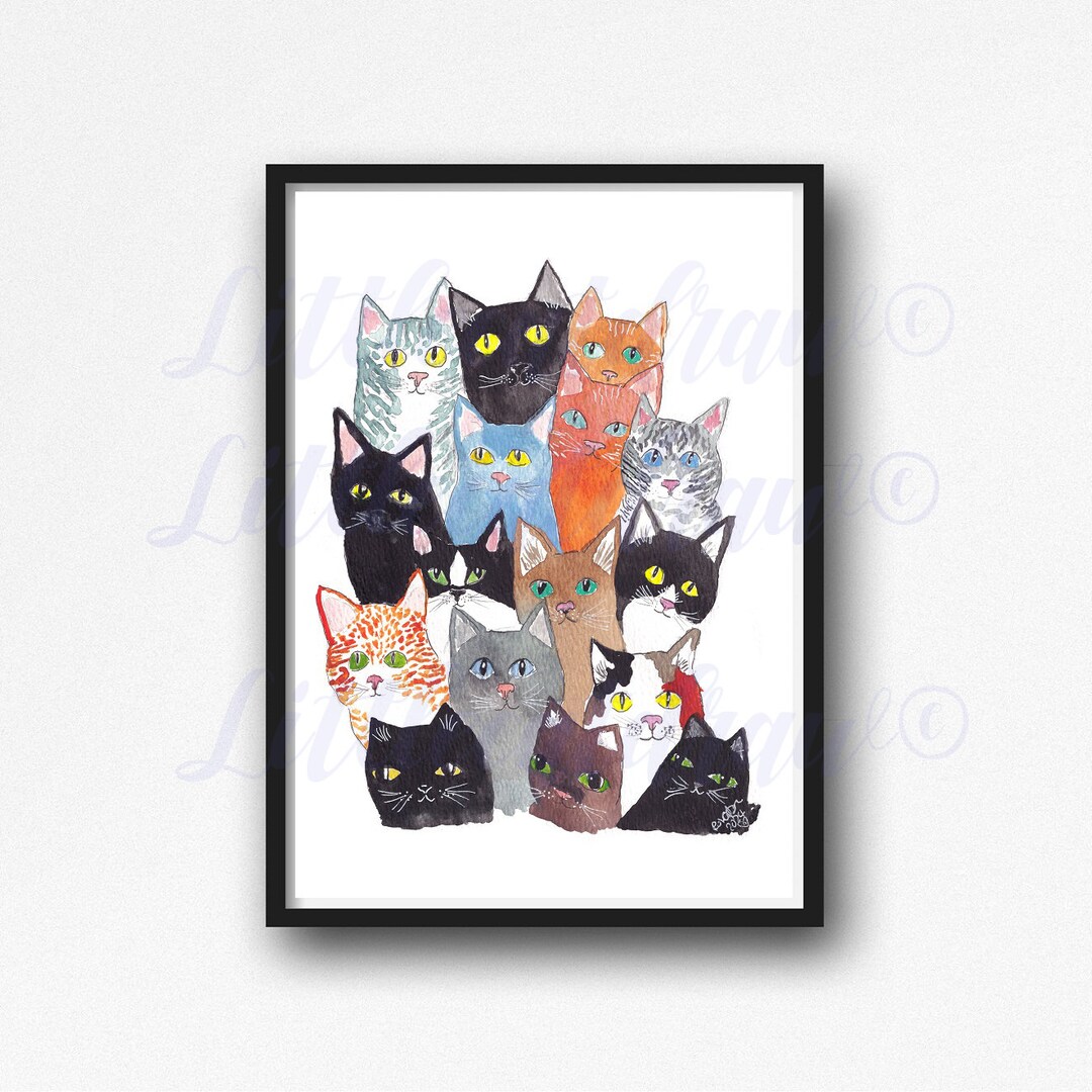 Cat Poster Art Print Kittens Watercolor Painting Cat Lover Gift CAT ...