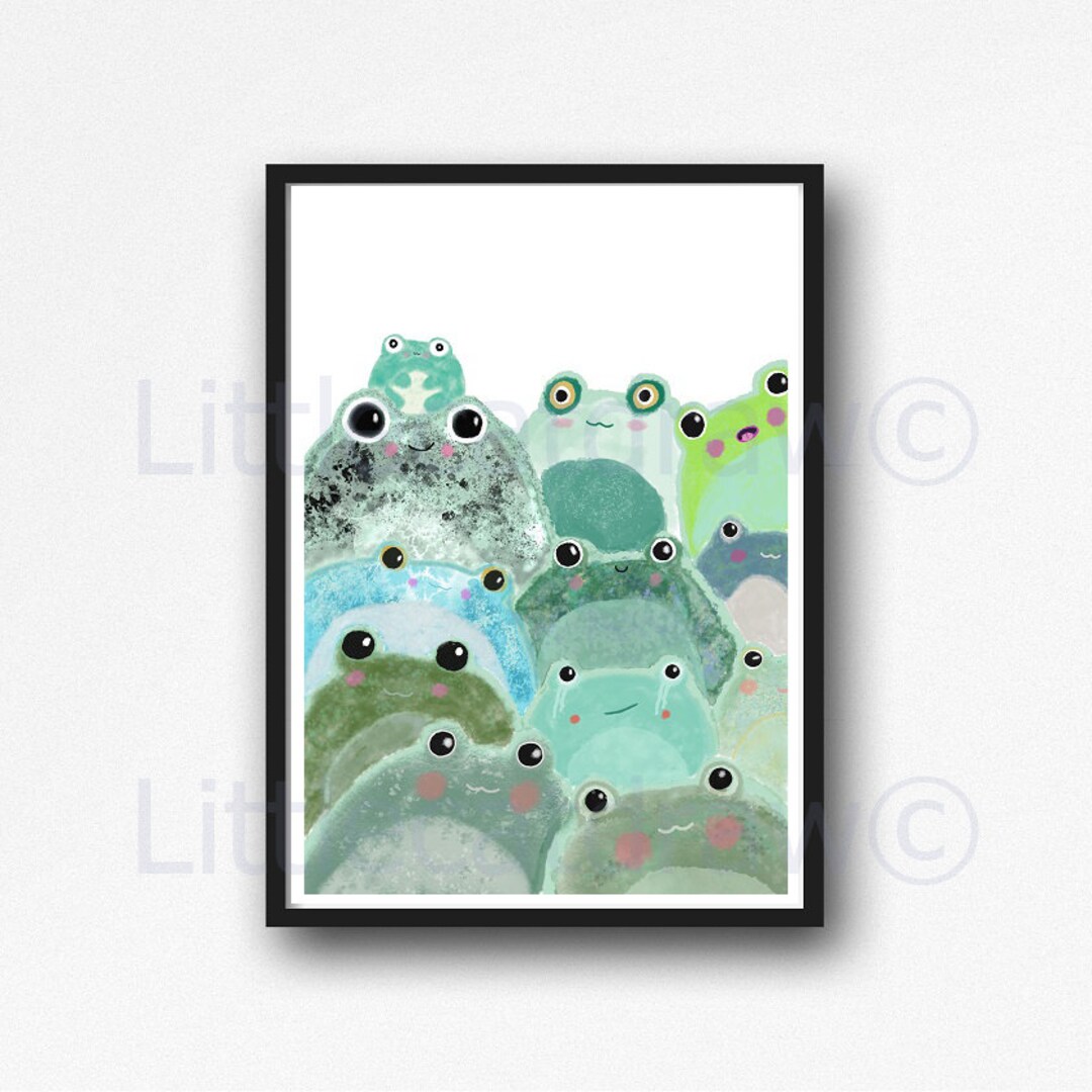 Peeking Frogs Print Frog Poster Cute Frogs Frog Wall Art Frog Painting ...