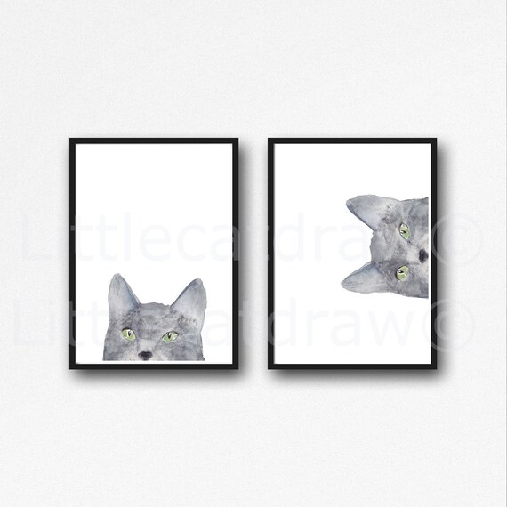cat wall decor cat art watercolor cat cat portrait cat lover gift ...