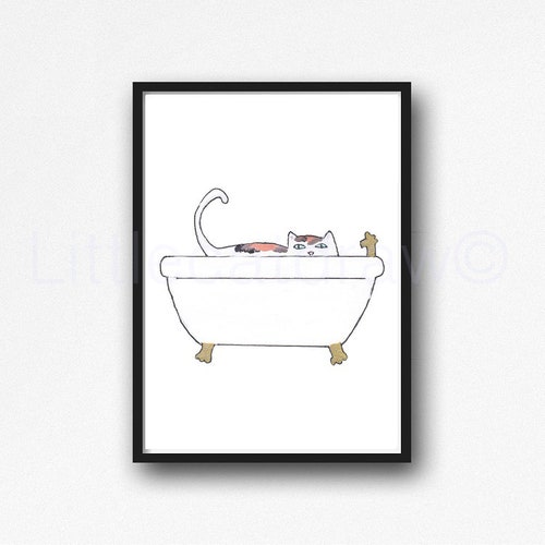Calico Cat Bath Art Funny Bathroom Wall Decor Cute Restroom - Etsy